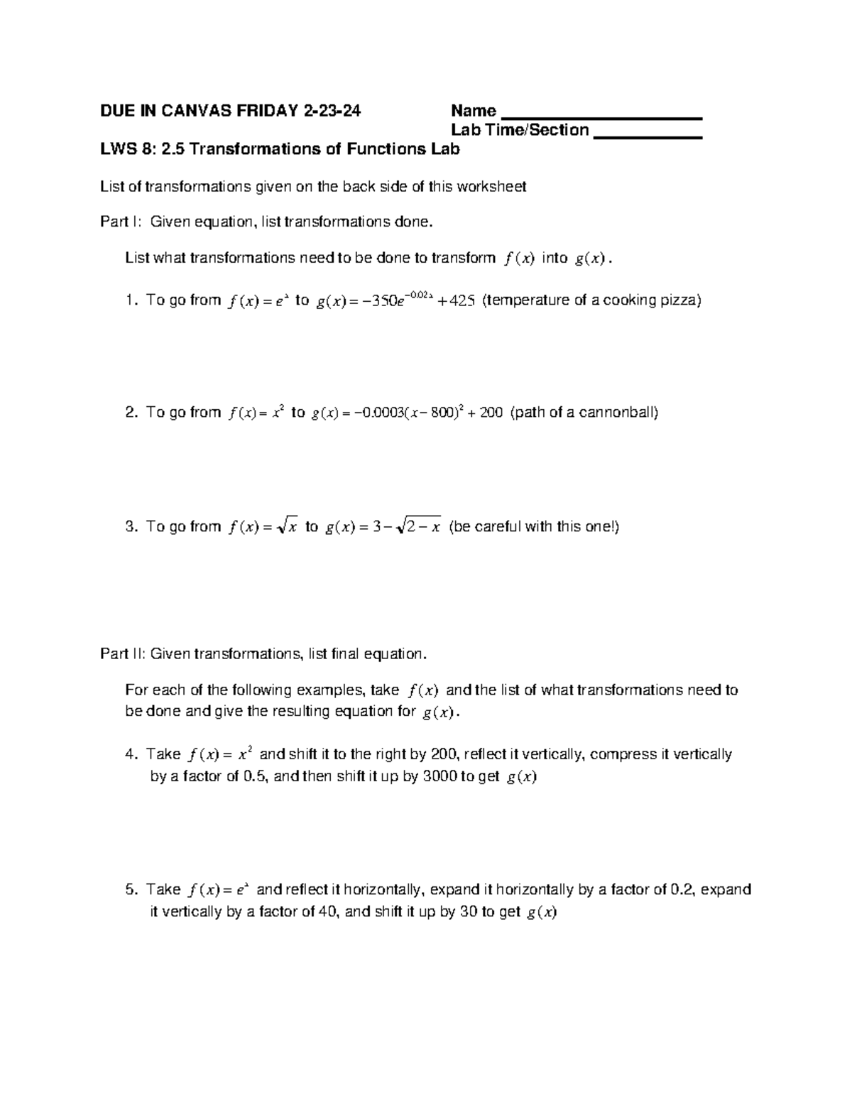 119 S24 LWS 8 - 2.5 Transformations lab due 2-23 - DUE IN CANVAS FRIDAY ...