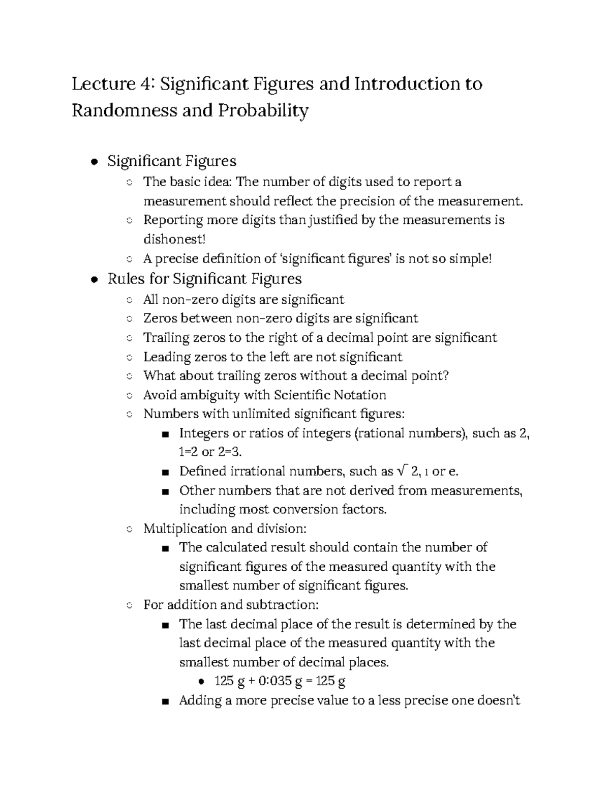 Biology 3550 Notes Lecture 4 8 29 - Lecture 4 Significant Figures and ...