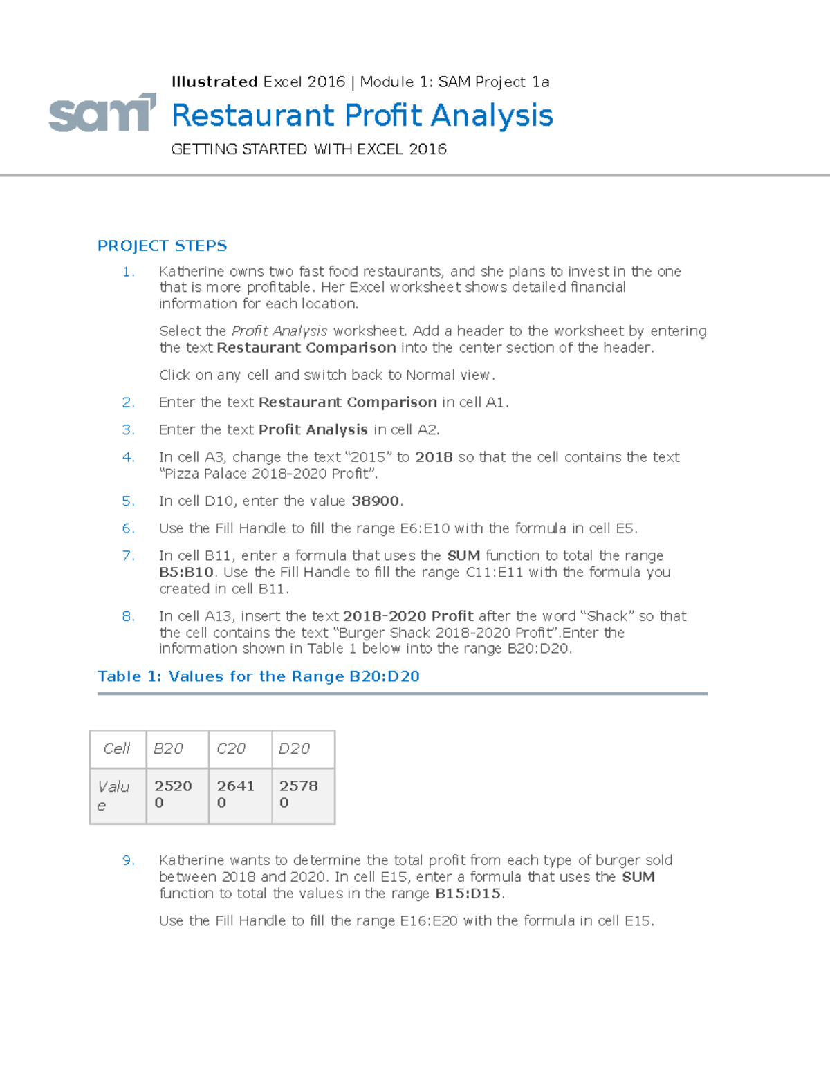 Instructions IL EX16 1a - Illustrated Excel 2016 | Module 1: SAM ...