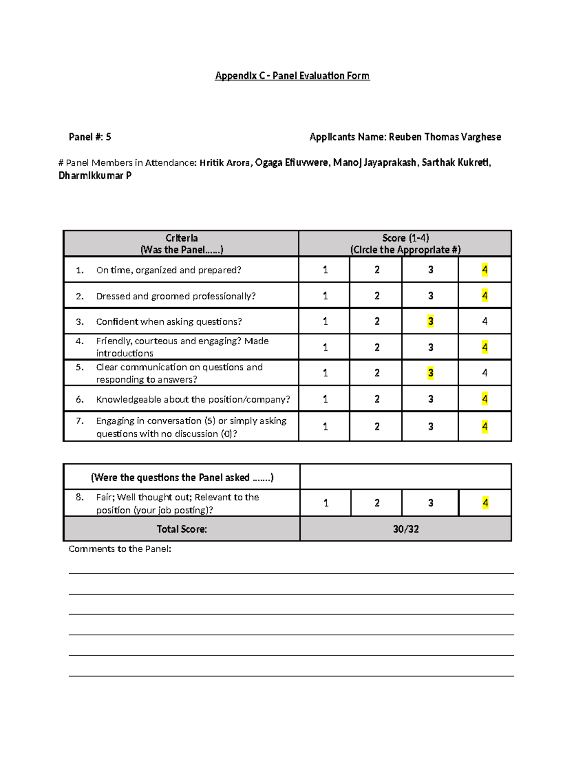 Appendix C - Evaluation of Interviewers (Panel) by Applicant - Appendix ...