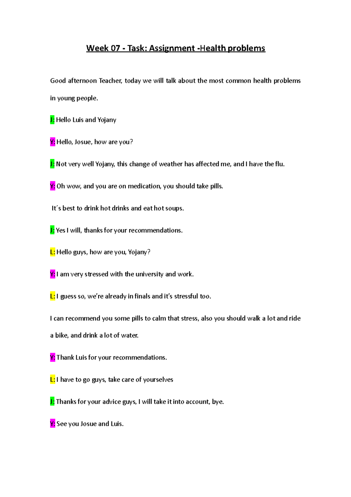 Week 07 Health problems - Week 07 - Task: Assignment -Health problems ...