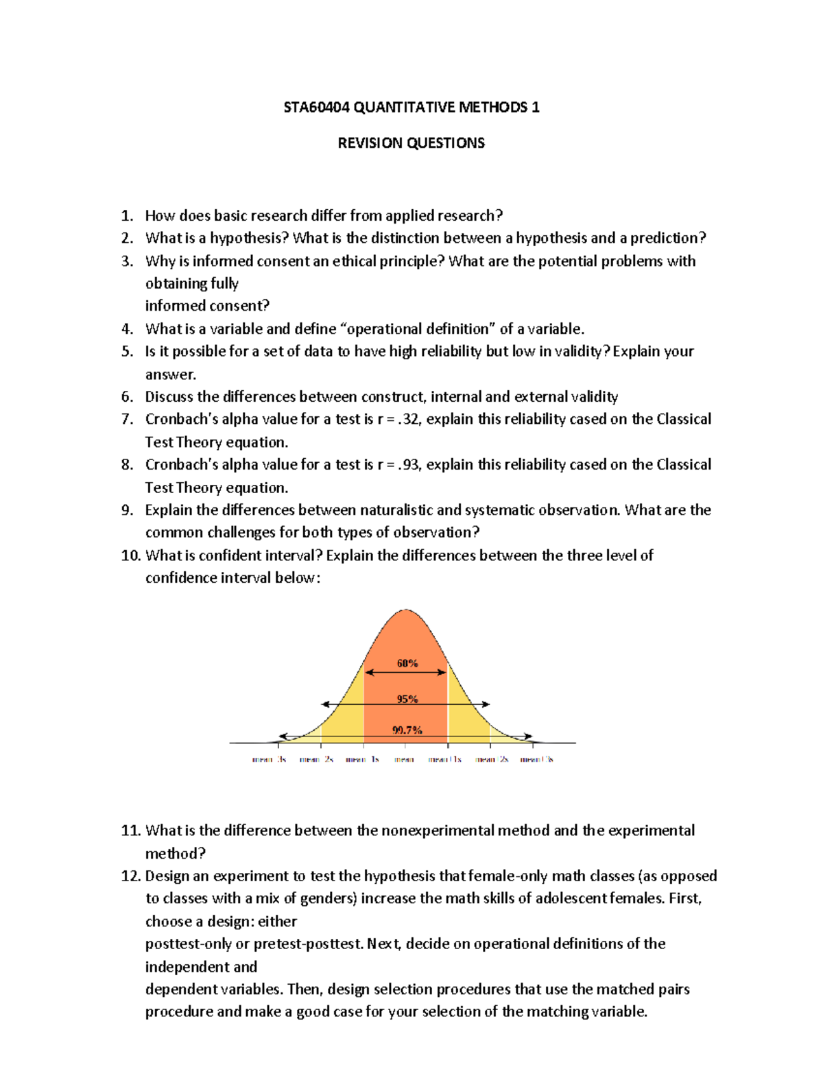 Revision Questions QM1 - STA60404 QUANTITATIVE METHODS 1 REVISION QUESTIONS How does basic ...