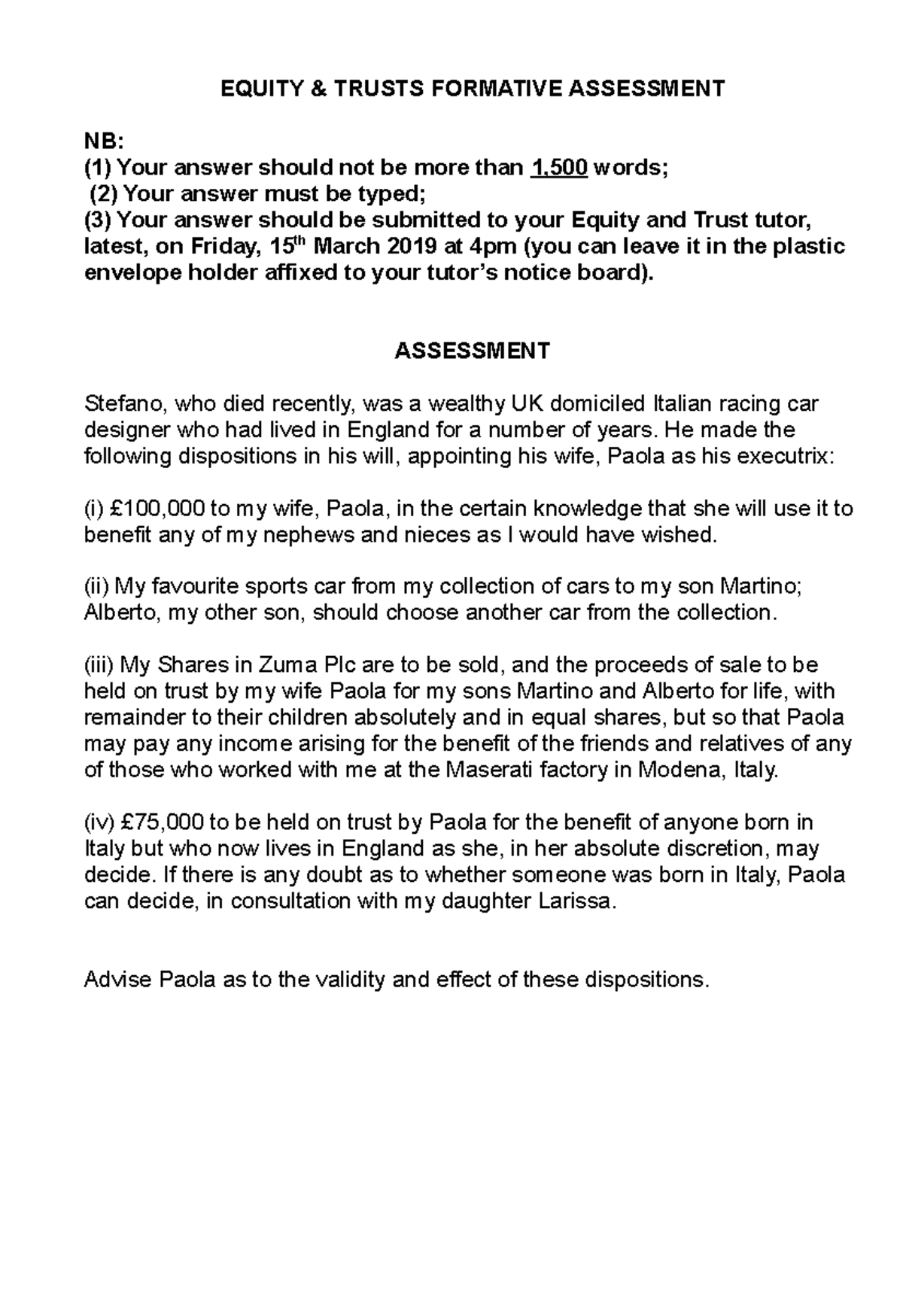 Sample/practice exam 2019, questions - EQUITY & TRUSTS FORMATIVE ...