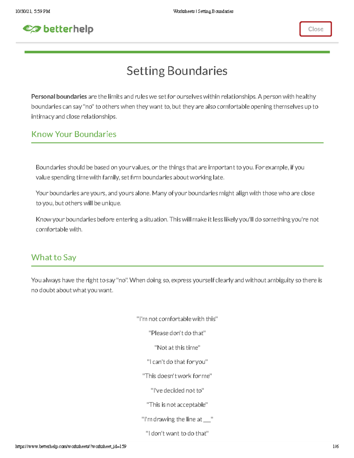 Worksheets Setting Boundaries - Setting Boundaries Personal boundaries ...