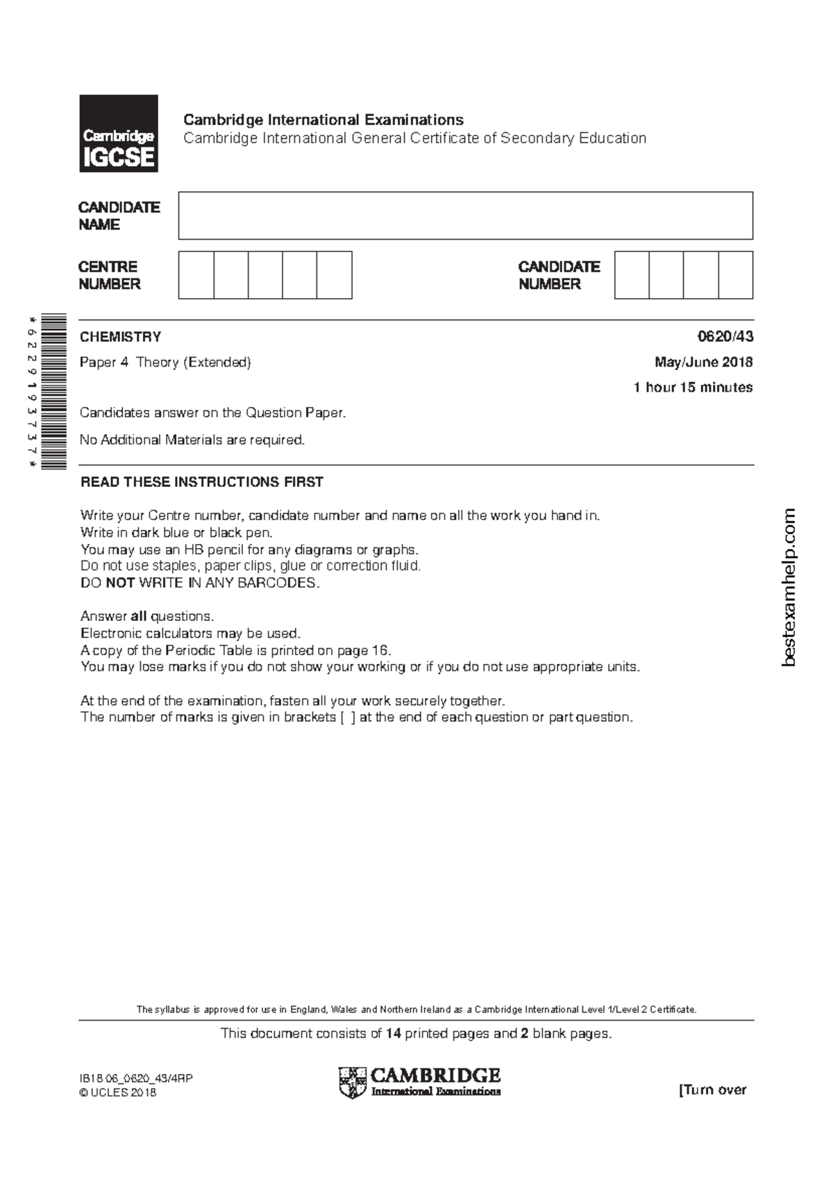 0620 s18 qp 43 - Igcse - READ THESE INSTRUCTIONS FIRST Write your ...