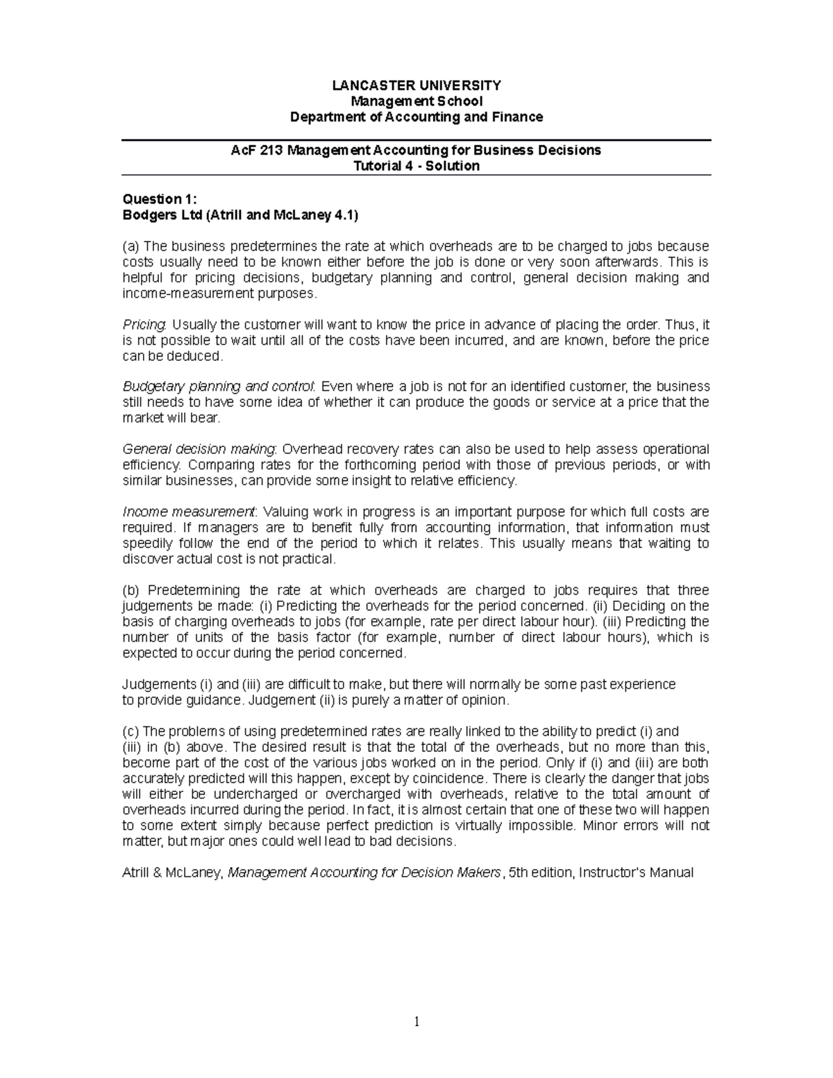 Ac F 213 - Tutorial 4 - Solutions - LANCASTER UNIVERSITY Management ...
