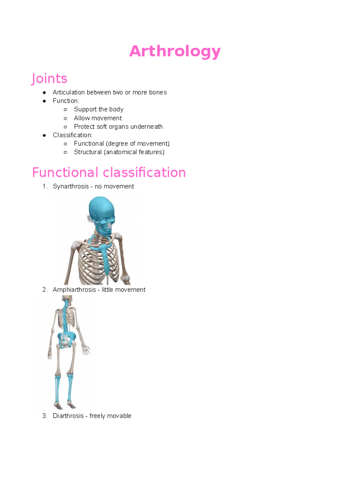 Arthrology - Arthrology Joints Articulation between two or more bones ...