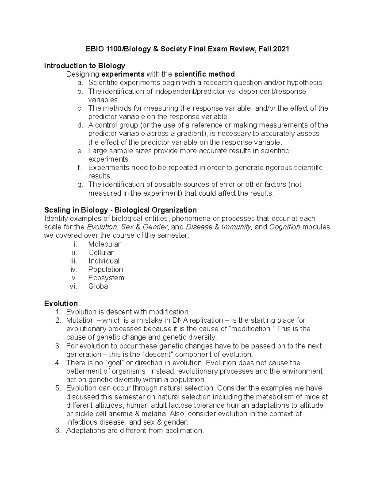 EBIO1100 Final Exam Review Guide F2021 - EBIO 1100/Biology & Society ...