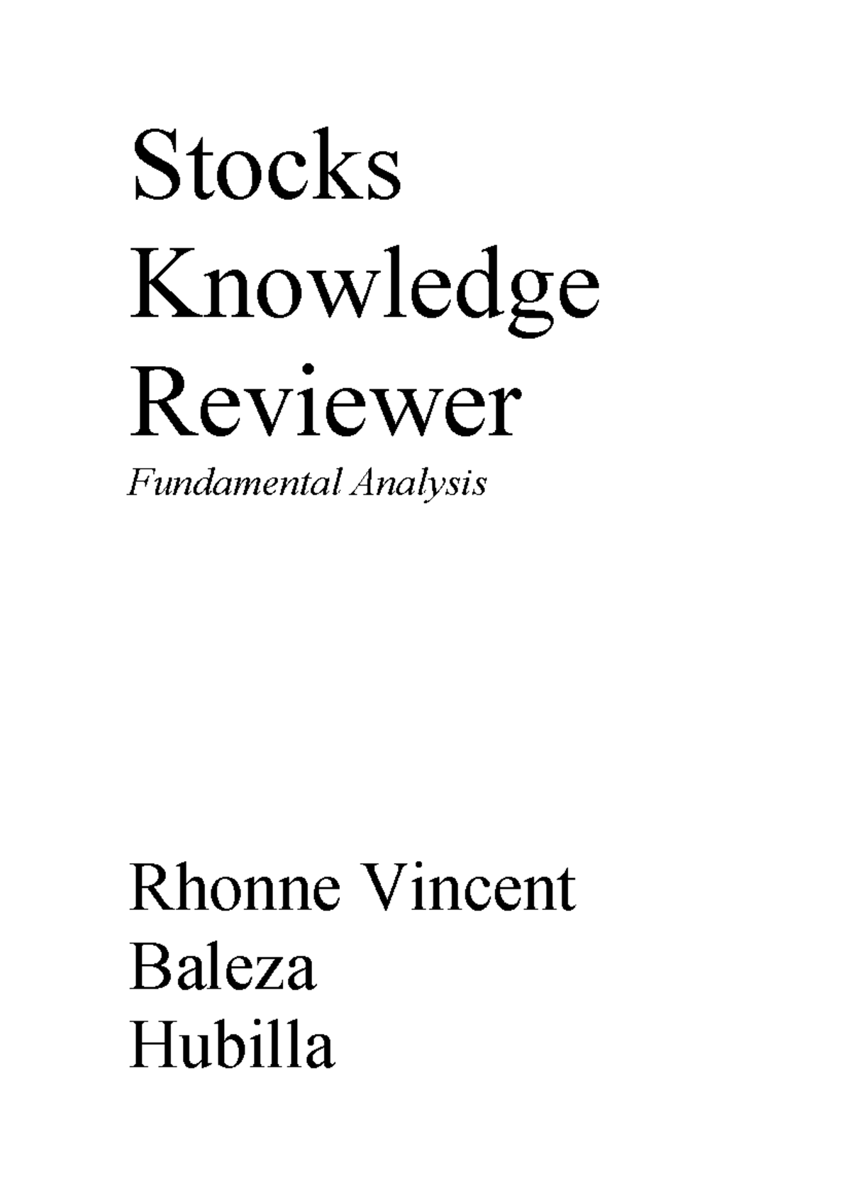Understanding Stocks - Fundamental Analysis - Stocks Knowledge Reviewer ...