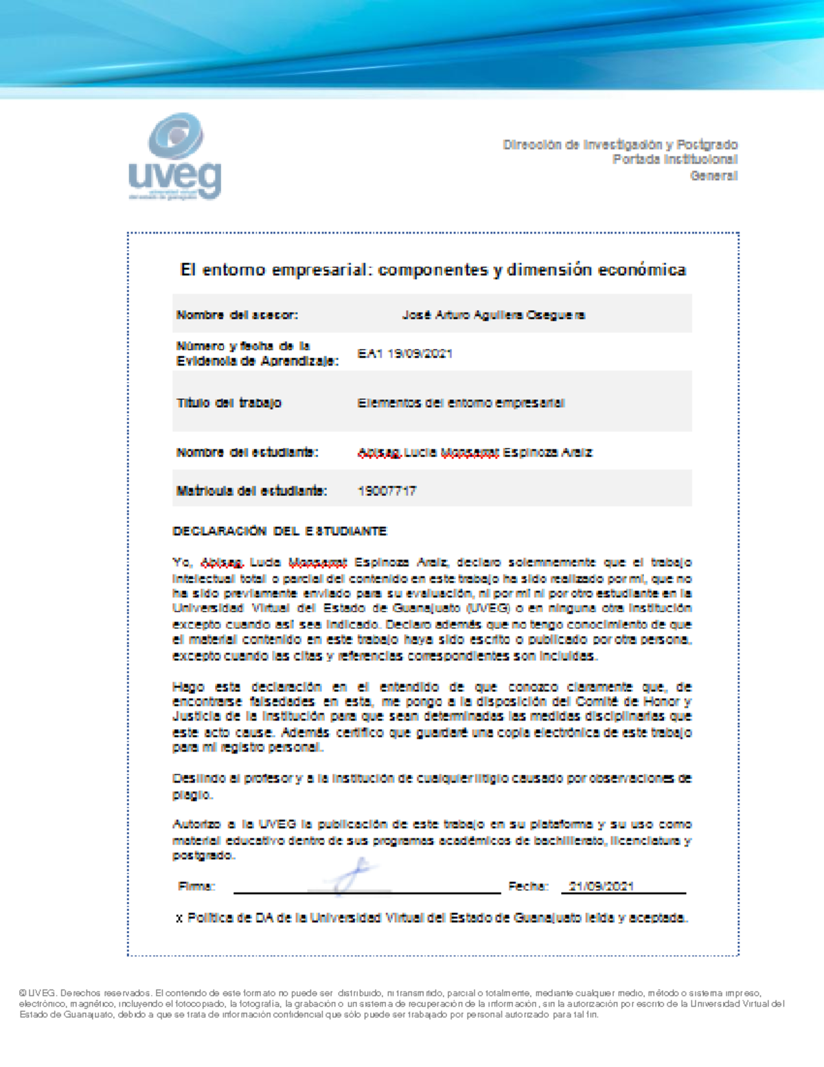 Espinoza AL ESLyG EA1 2021 UVEG mapa mental EA1. Elementos del entorno empresarial - © UVEG ...