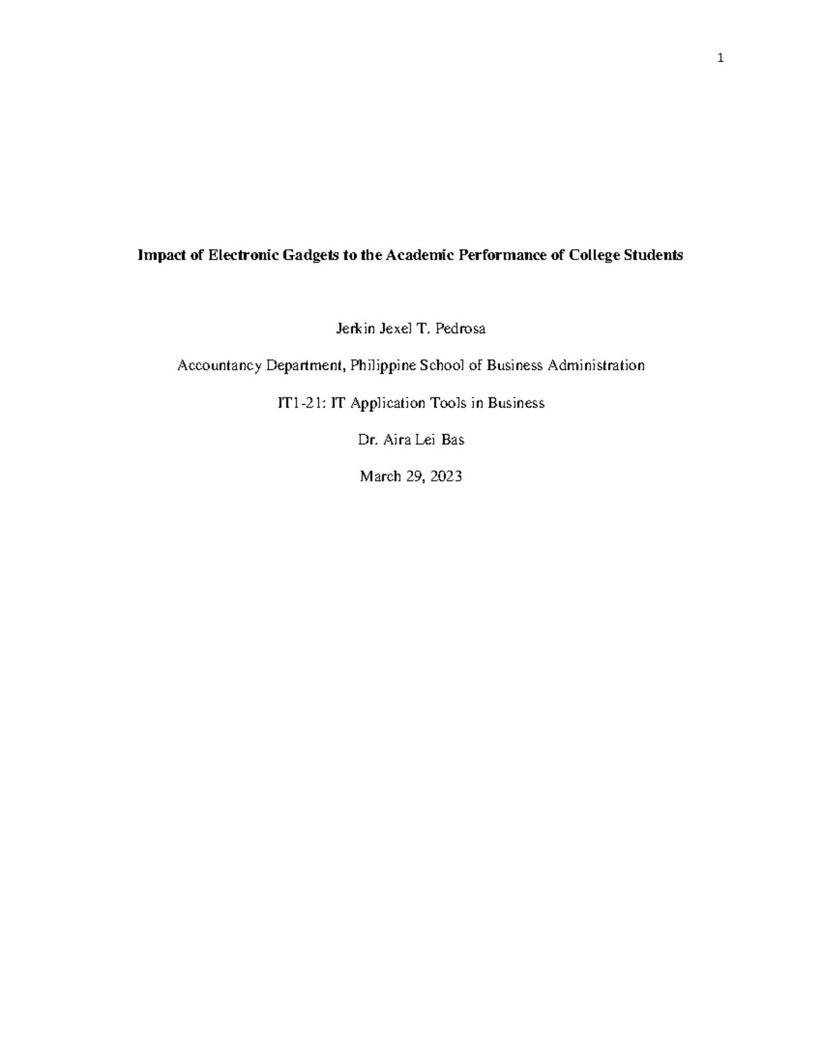 Sample Paper - Guideline - Impact of Electronic Gadgets to the Academic ...