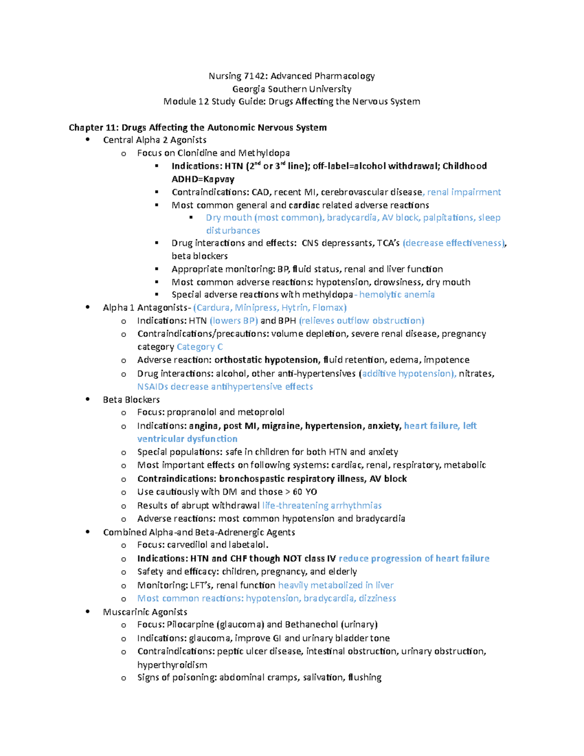 Pharm- module 12 study guide - Nursing 7142: Advanced Pharmacology ...