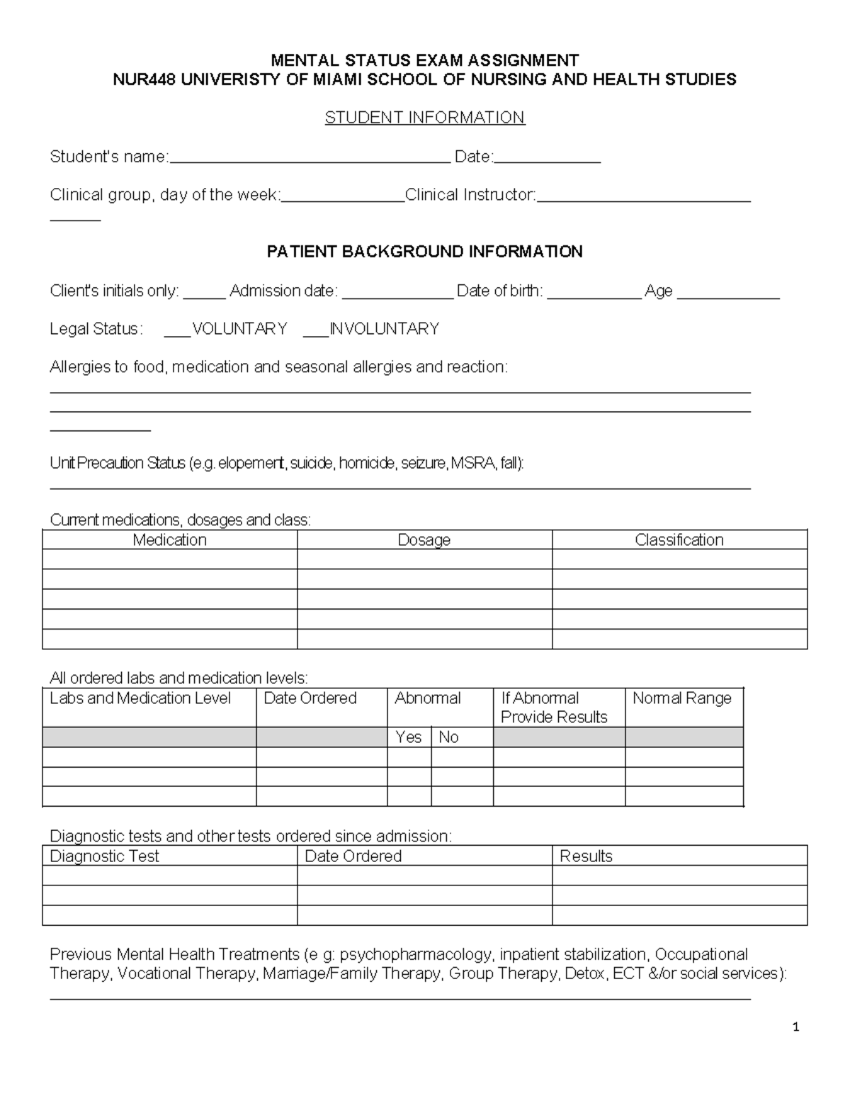 NUR448 MSE Instructions - MENTAL STATUS EXAM ASSIGNMENT NUR448 ...