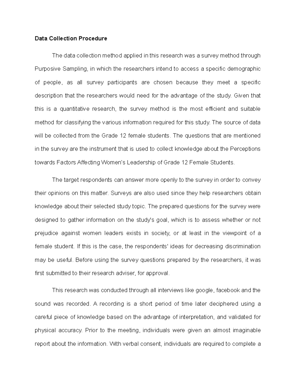 Data collection procedure - Data Collection Procedure The data ...