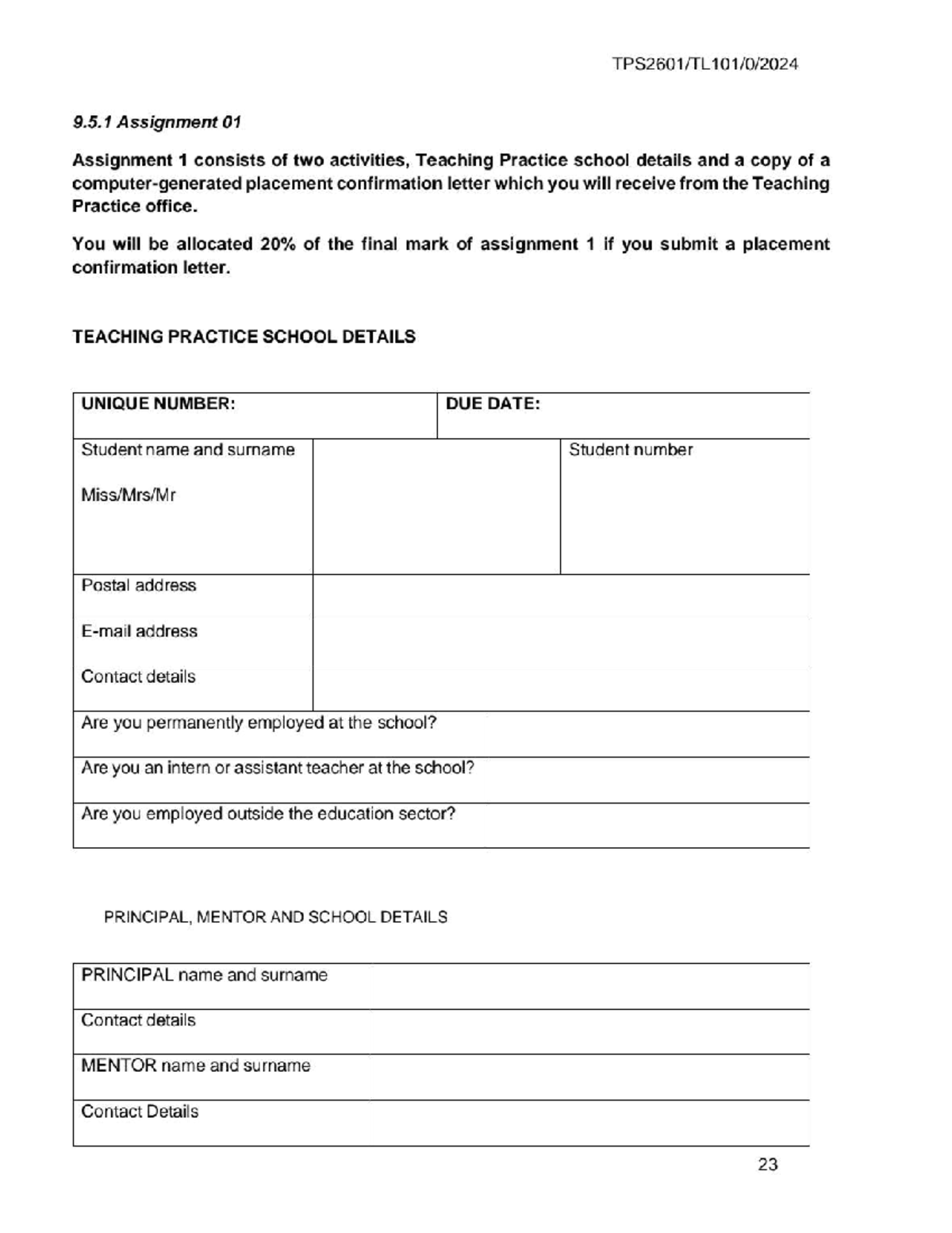 Assignment 1 TPS2601 - TPS 2601 /102/0/ APPENDIX B- TO THE SCHOOL BASED ...