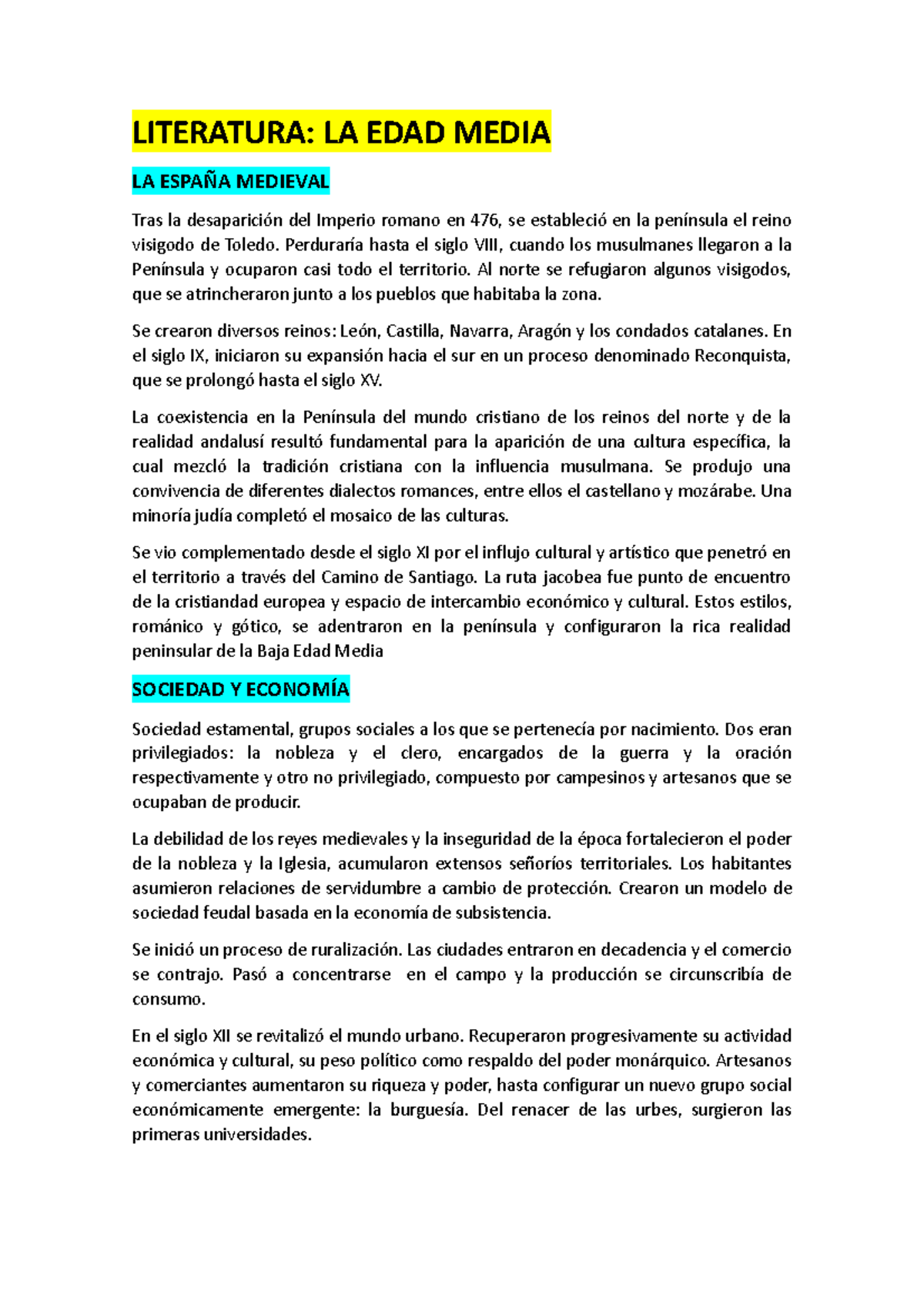 EDAD Media Apuntes - LITERATURA: LA EDAD MEDIA LA ESPAÑA MEDIEVAL Tras ...