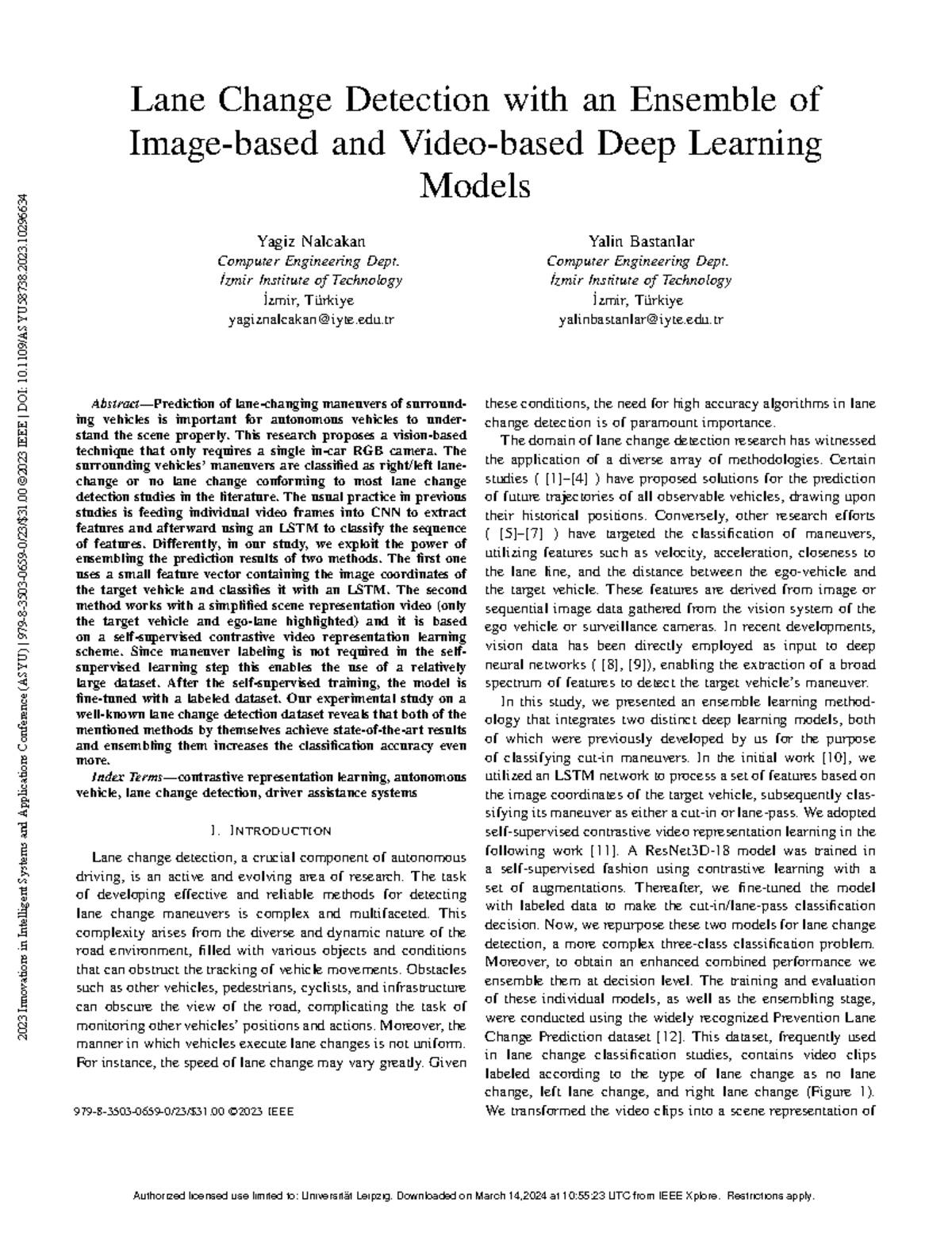 Lane Change Detection with an Ensemble of Image-based and Video-based Deep Learning Models - Studocu