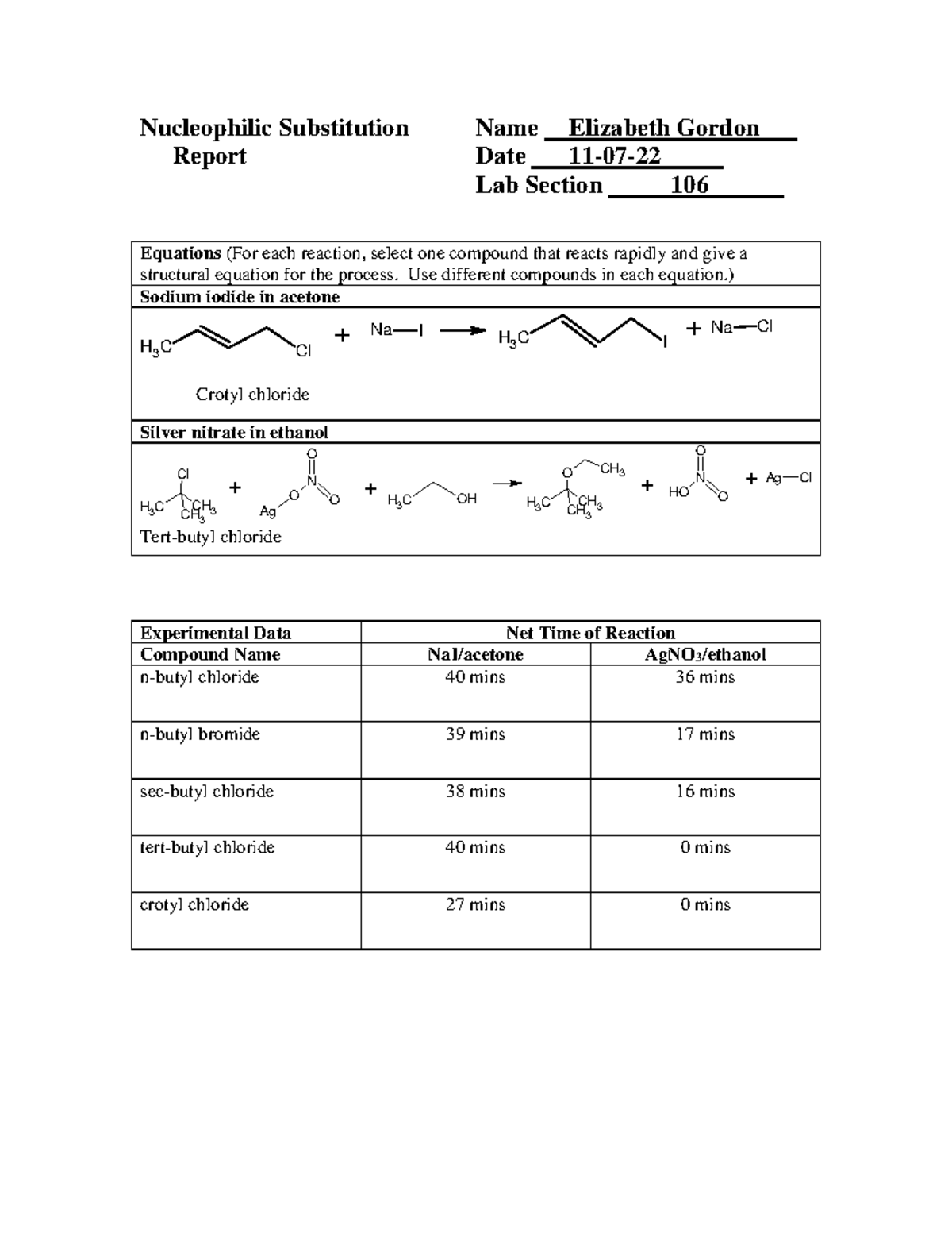 SN Structure Report - Nucleophilic Substitution Name Elizabeth Gordon ...