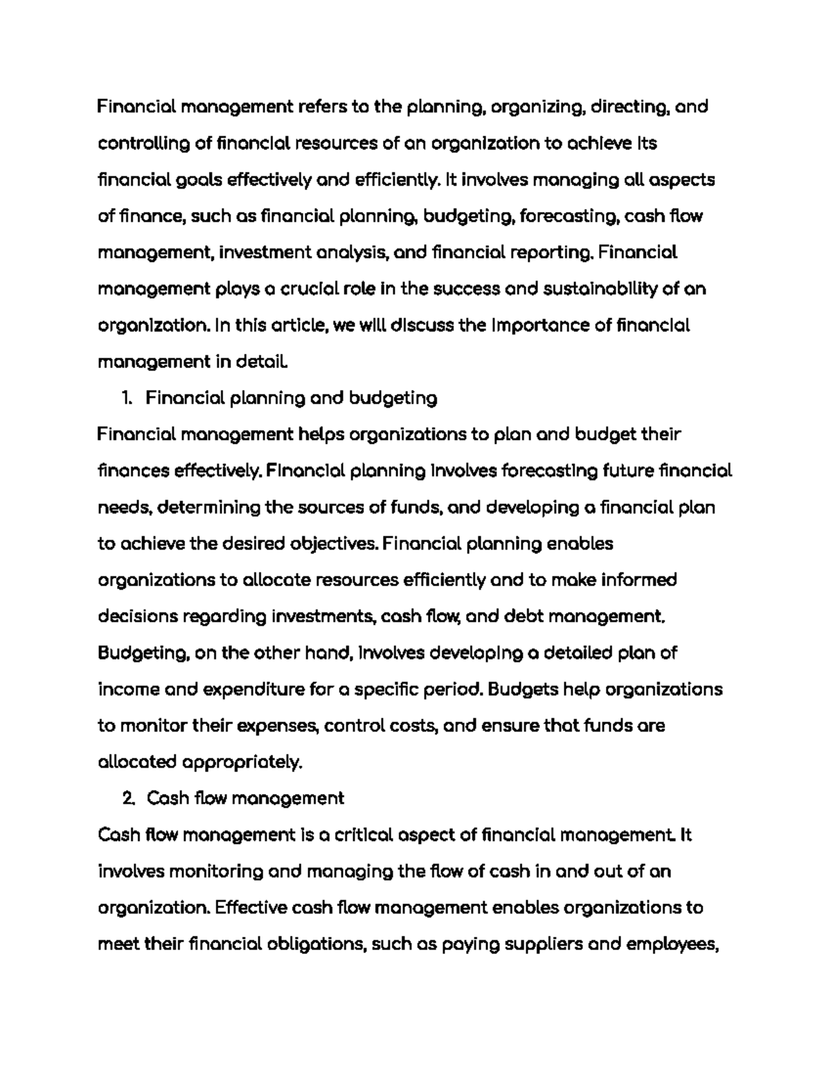 Why is financial management important - BUSN 1010 - Studocu