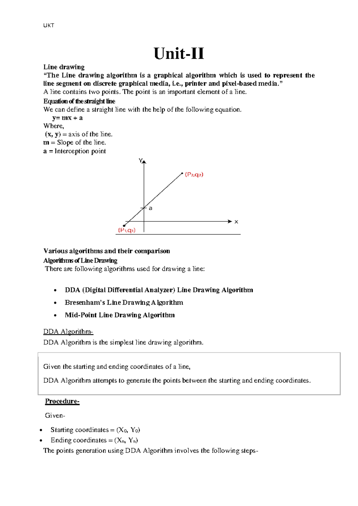 CGM II Unit - Student Copy - Unit-II Line drawing “The Line drawing ...