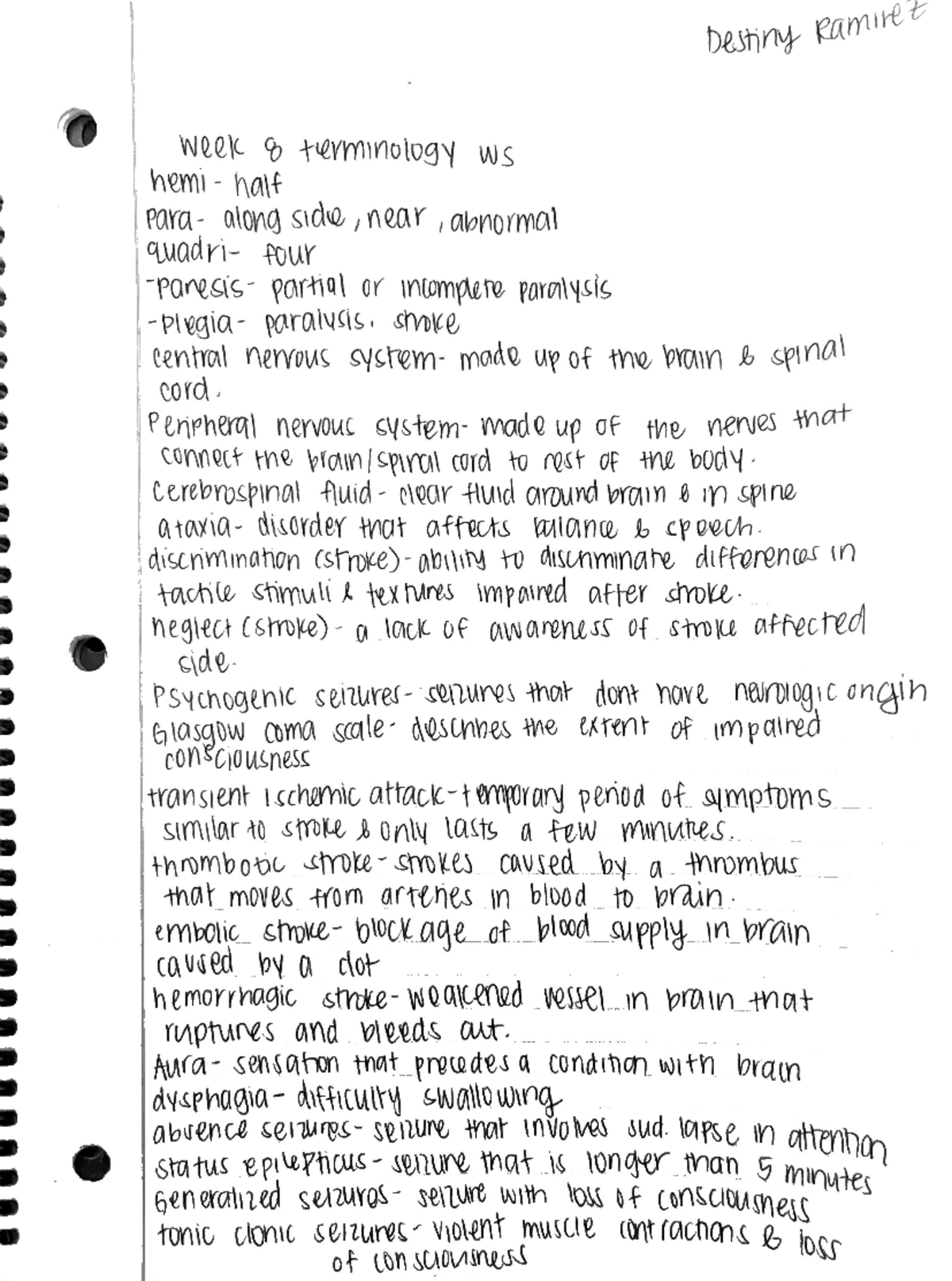 Neuro week 8 term - Terms - NURS 121L - Studocu