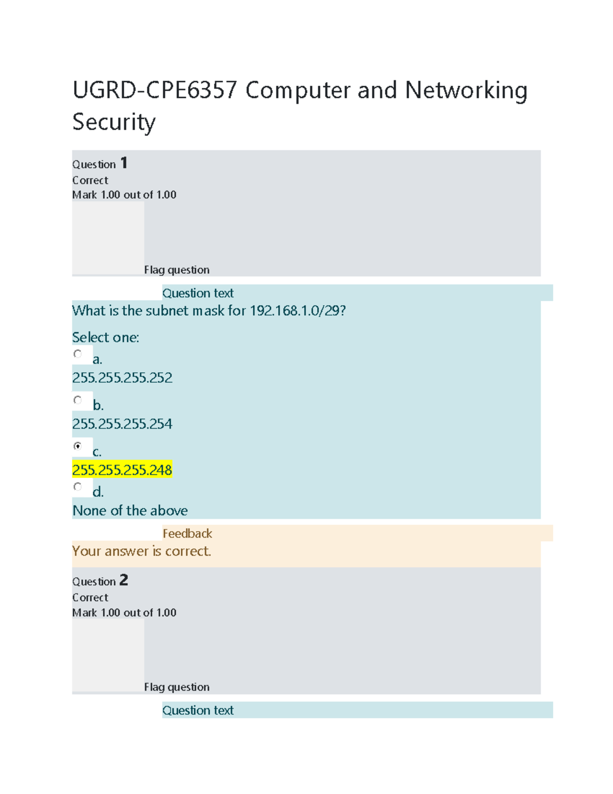 Computer And Networking Security Midterm Ugrd Cpe6357 Computer And Networking Security