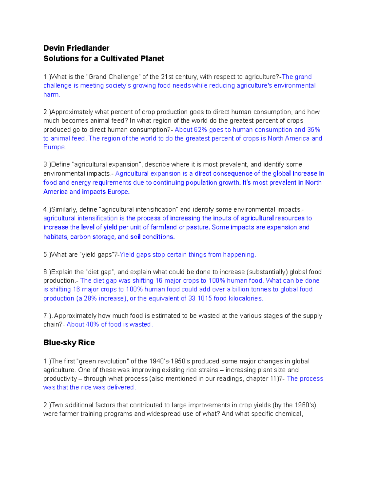 Research in biology - Devin Friedlander Solutions for a Cultivated ...