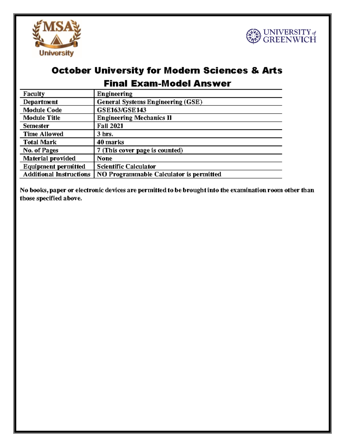 Final GSE163 Fall 2021 Model Answer - October University for Modern ...