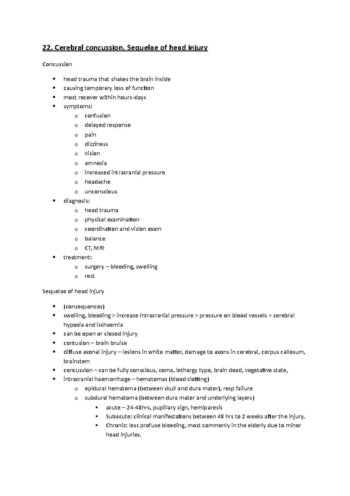 22. Cerebral concussion. Sequelae of head injury - 22. Cerebral ...