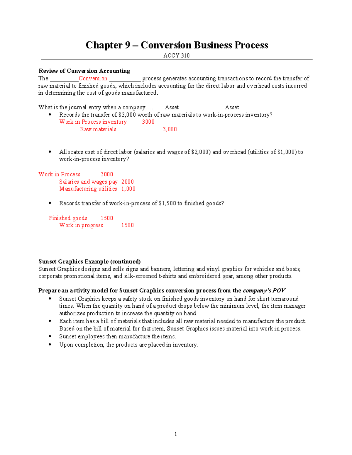 Chapter 9 Handout - lecture - Chapter 9 – Conversion Business Process ...