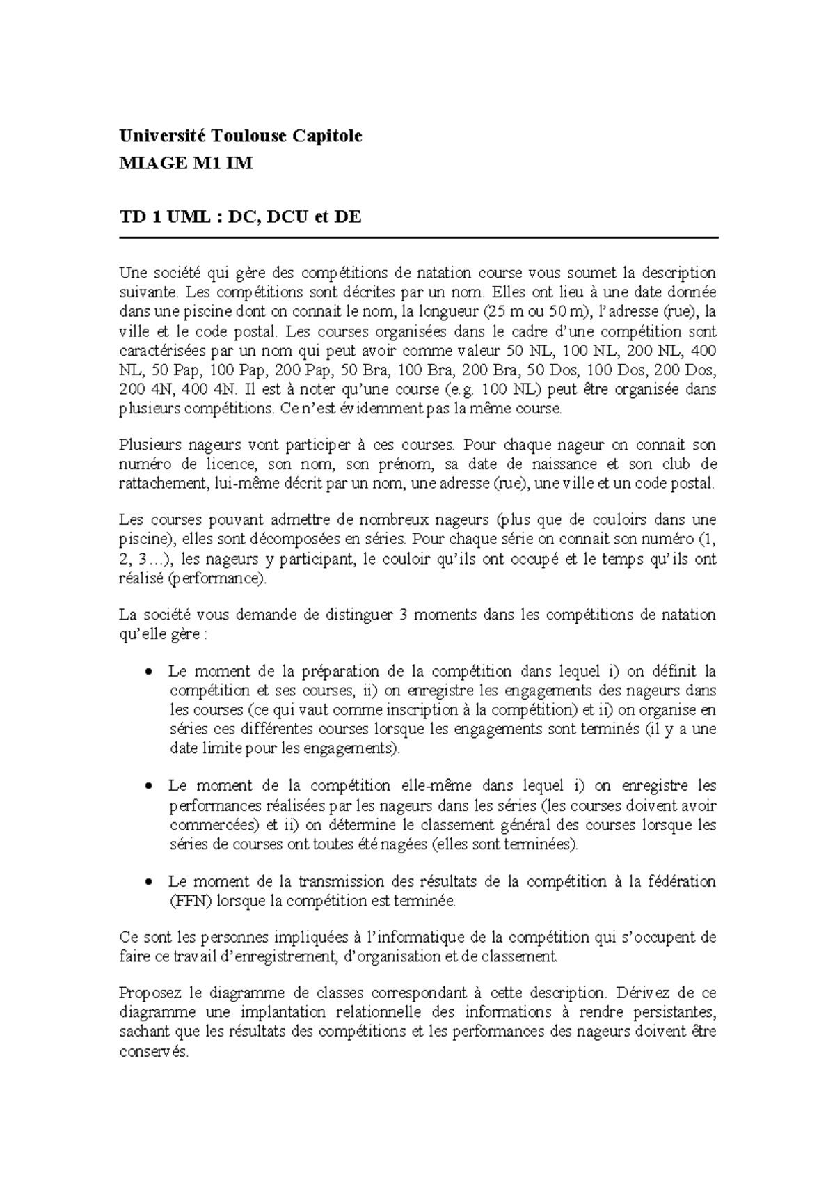 TD 1 UML M1 MIAGE 2024 - Université Toulouse Capitole MIAGE M1 IM TD 1 UML : DC, DCU et DE Une ...