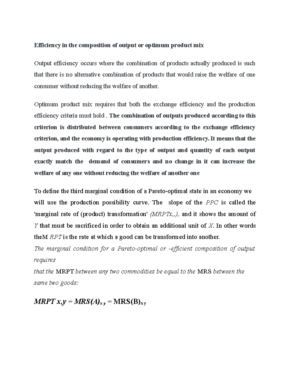 Output efficiency or optimum product mix - Efficiency in the ...