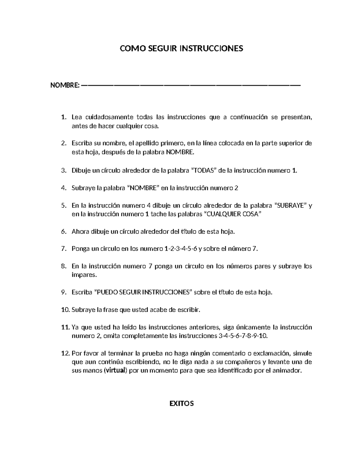 COMO Seguir Instrucciones - COMO SEGUIR INSTRUCCIONES NOMBRE: - Lea ...