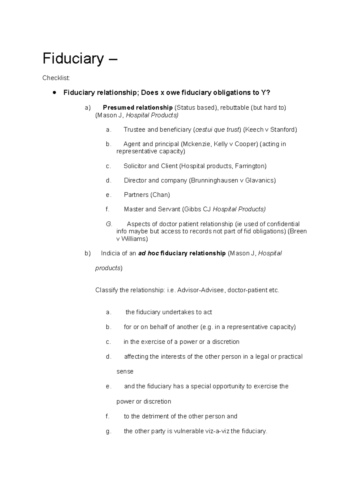 EQ MS notes - Content assessable at the mid-sem exam. - Fiduciary ...