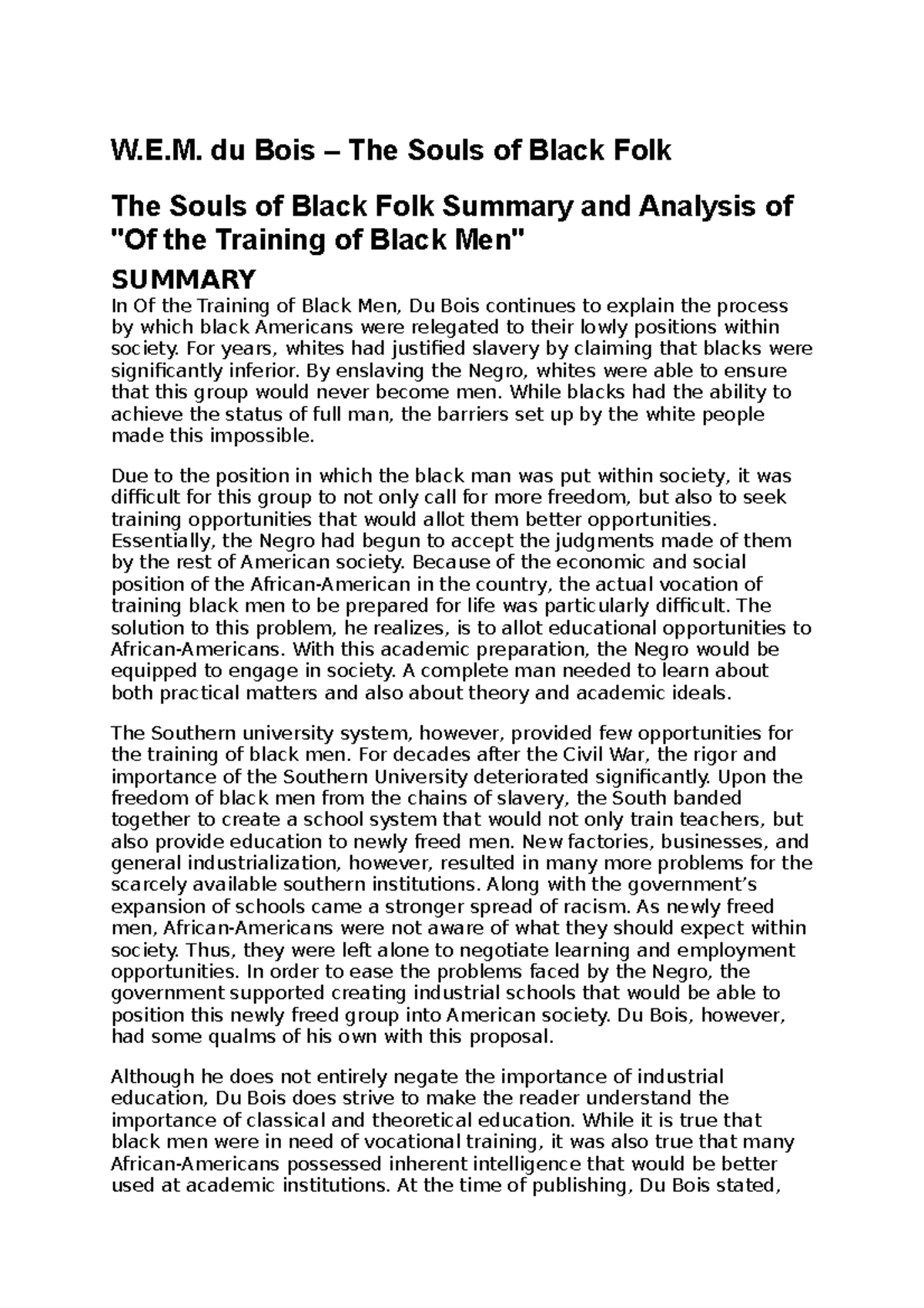 William Edward Burghardt du Bois - The Souls of Black Folk - Summary ...