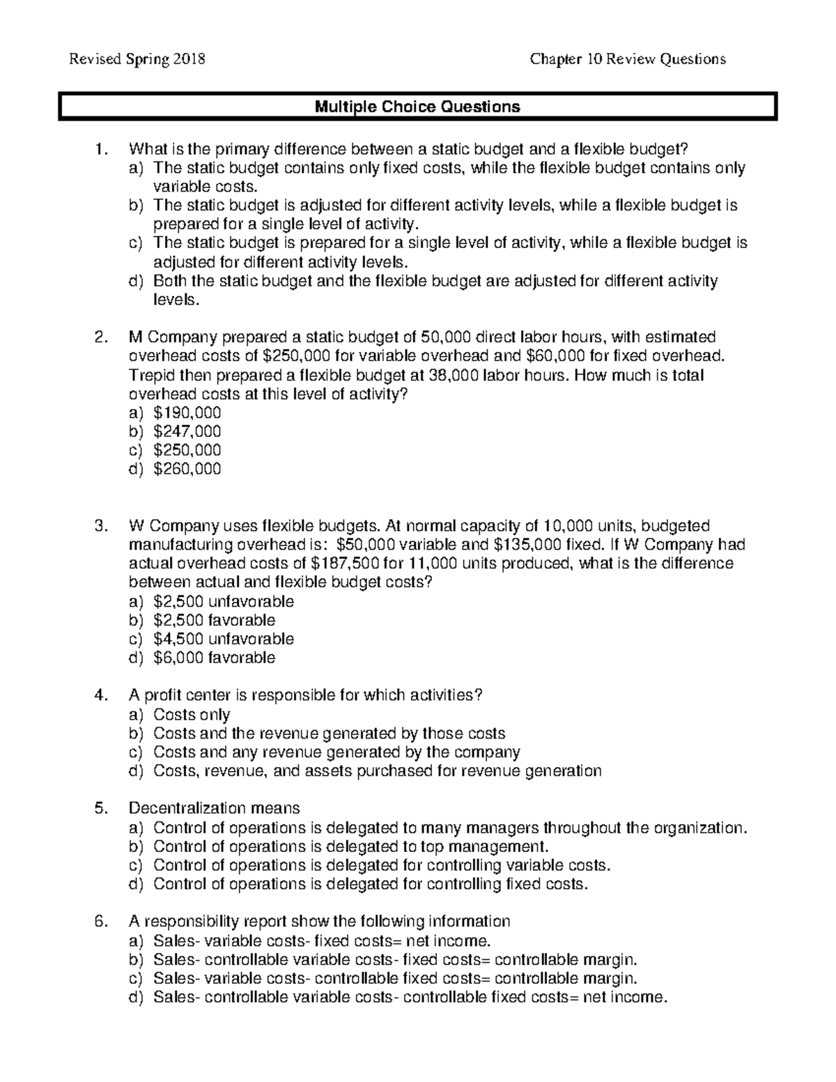 Chapter 10 Questions - Question - practice - Multiple Choice Questions ...