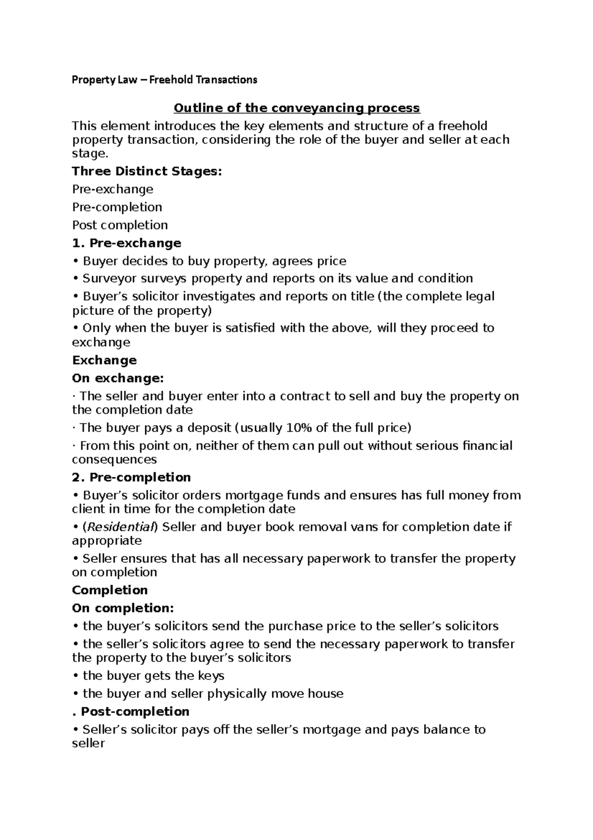 Property Law - Freehold Transactions - Property Law – Freehold ...