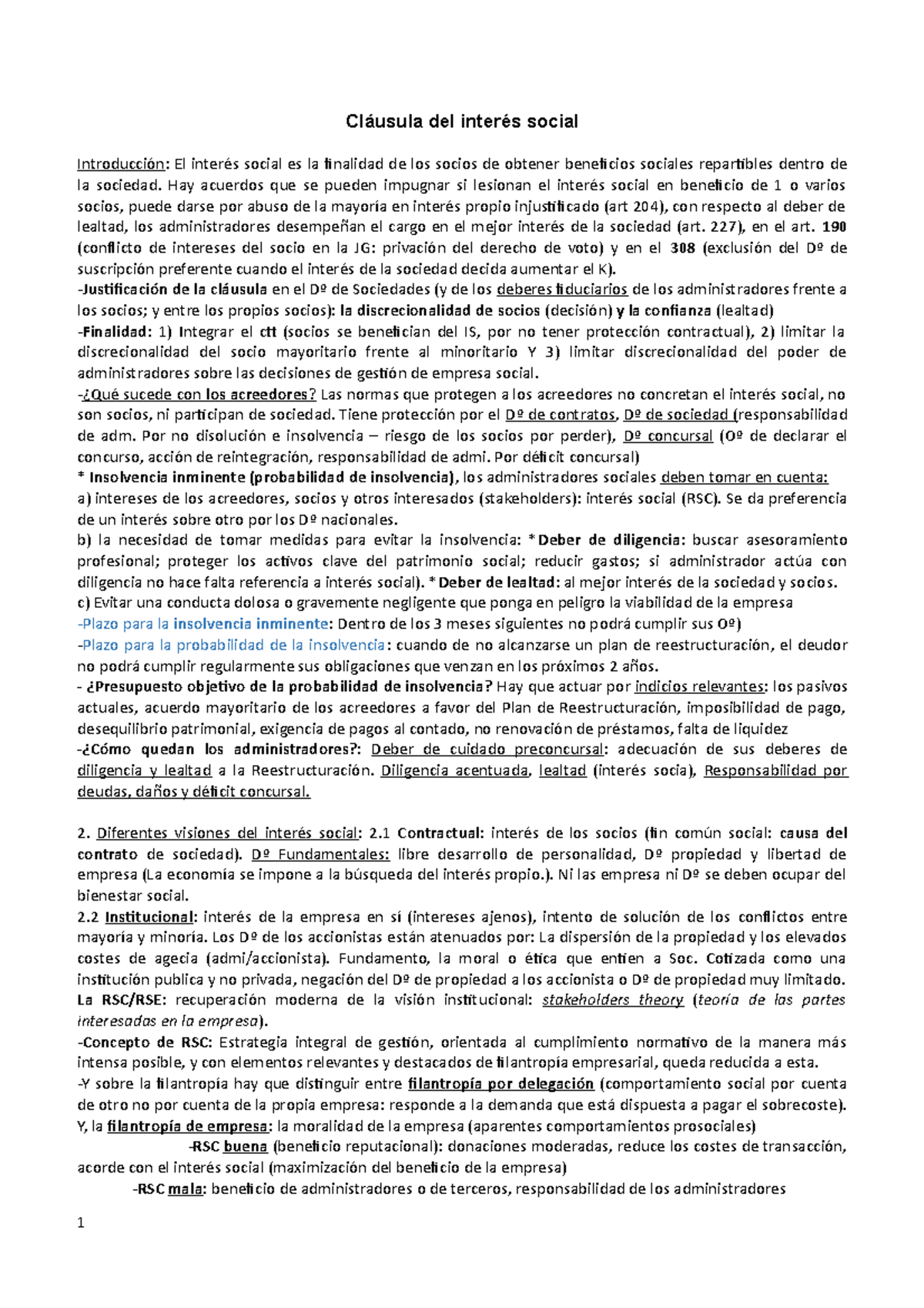 MAJEinterés social - Resumen - Cláusula del interés social Introducción ...