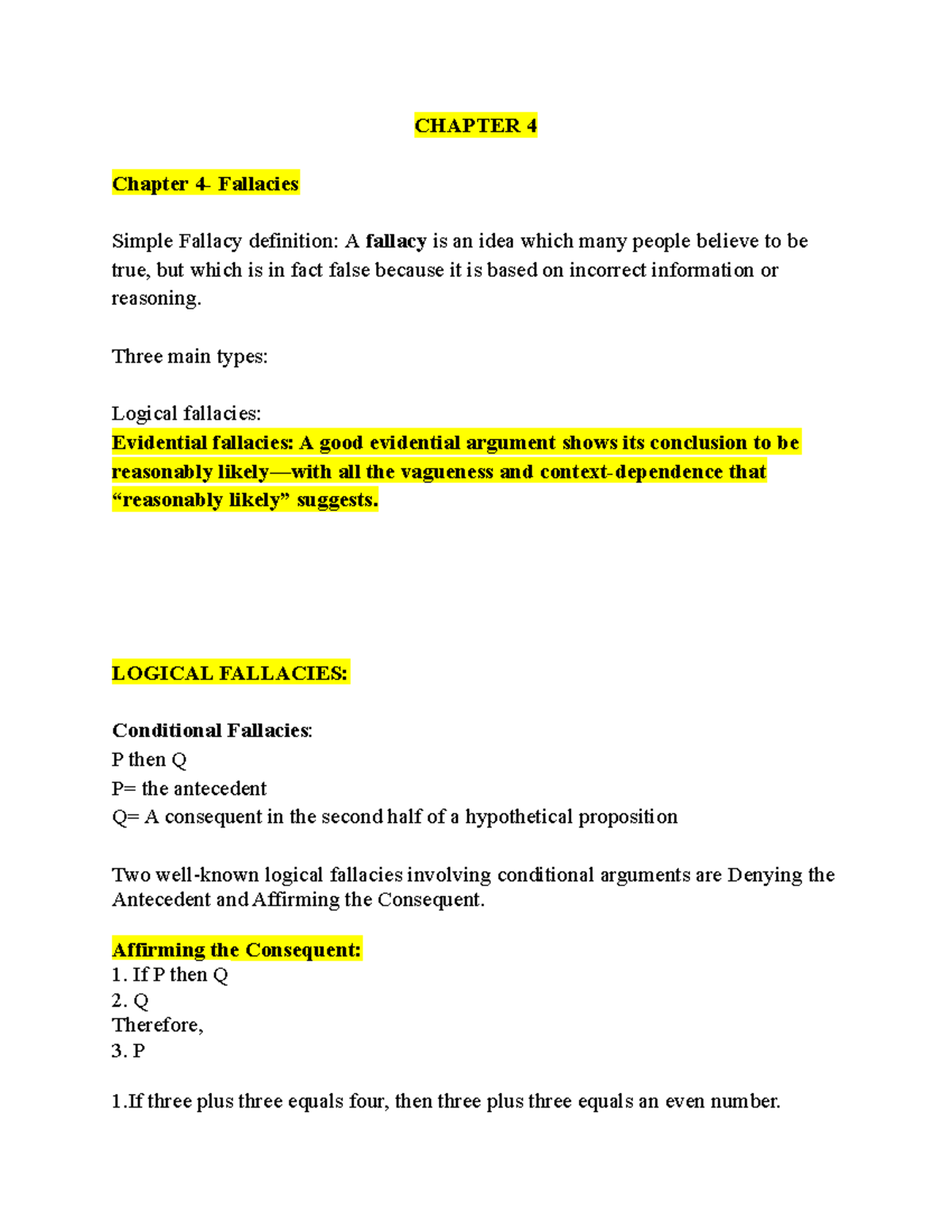 THE Second QUIZ Chapter 4-7 - CHAPTER 4 Chapter 4- Fallacies Simple ...