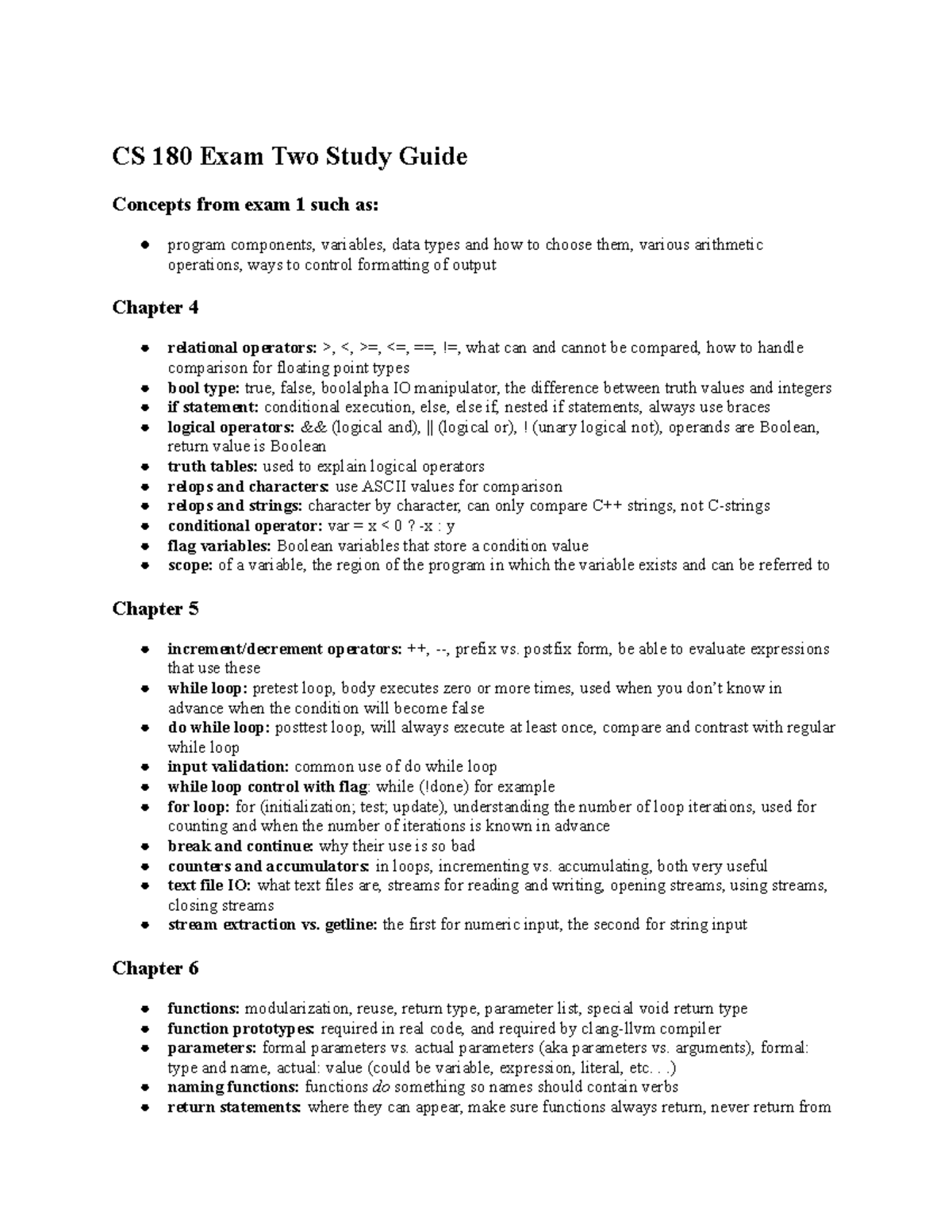 Test 2 Chapters 4-6 - Study Guide - CS 180 Exam Two Study Guide ...