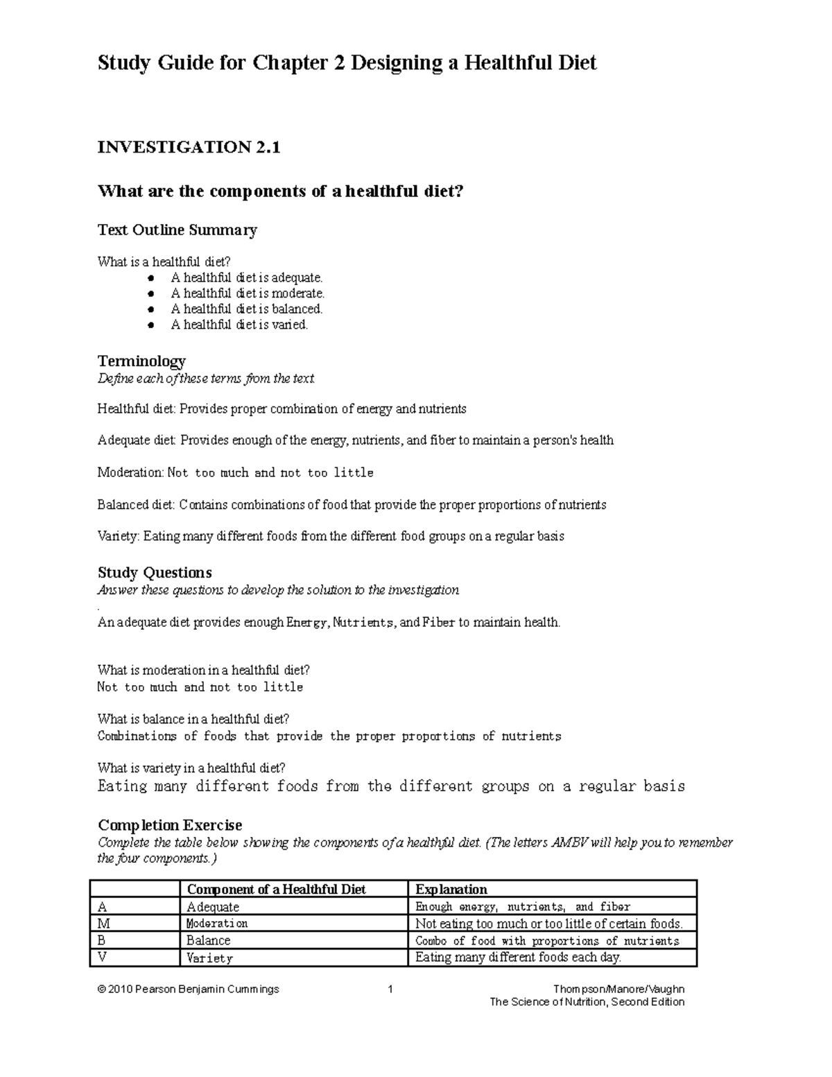 Nutrition ch. 02 - INVESTIGATION 2. What are the components of a ...
