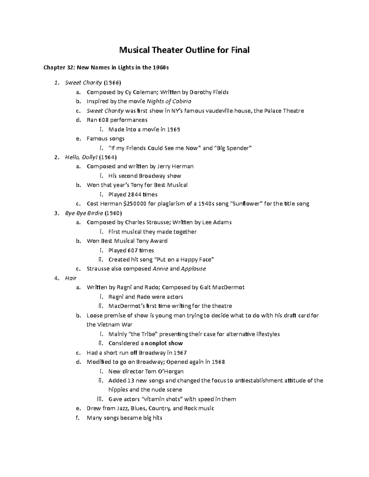 Chapter Outlines THEA - Lecture notes 4 - Musical Theater Outline for ...