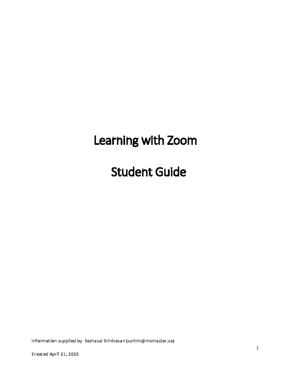 Zoom Document for Students - 1 Learning with Zoom Student Guide ...