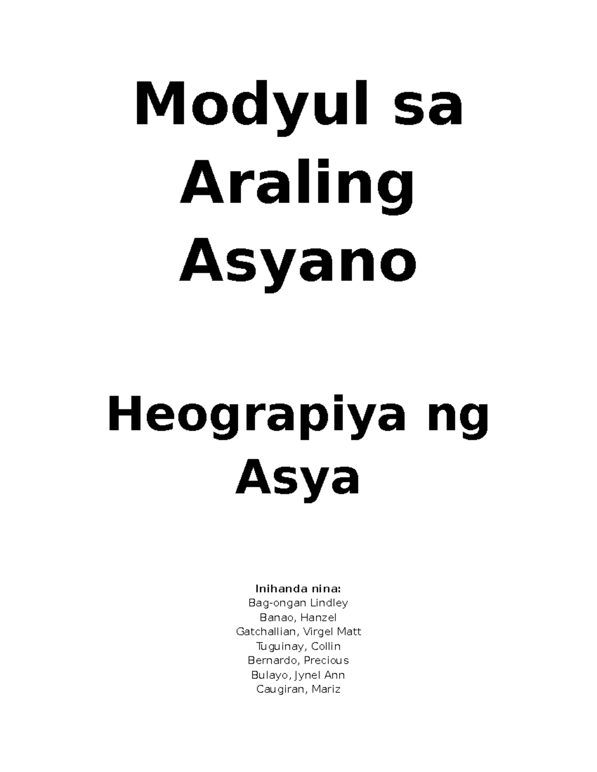 Modyul sa yamang likas - Notes - Modyul sa Araling Asyano Heograpiya ng ...