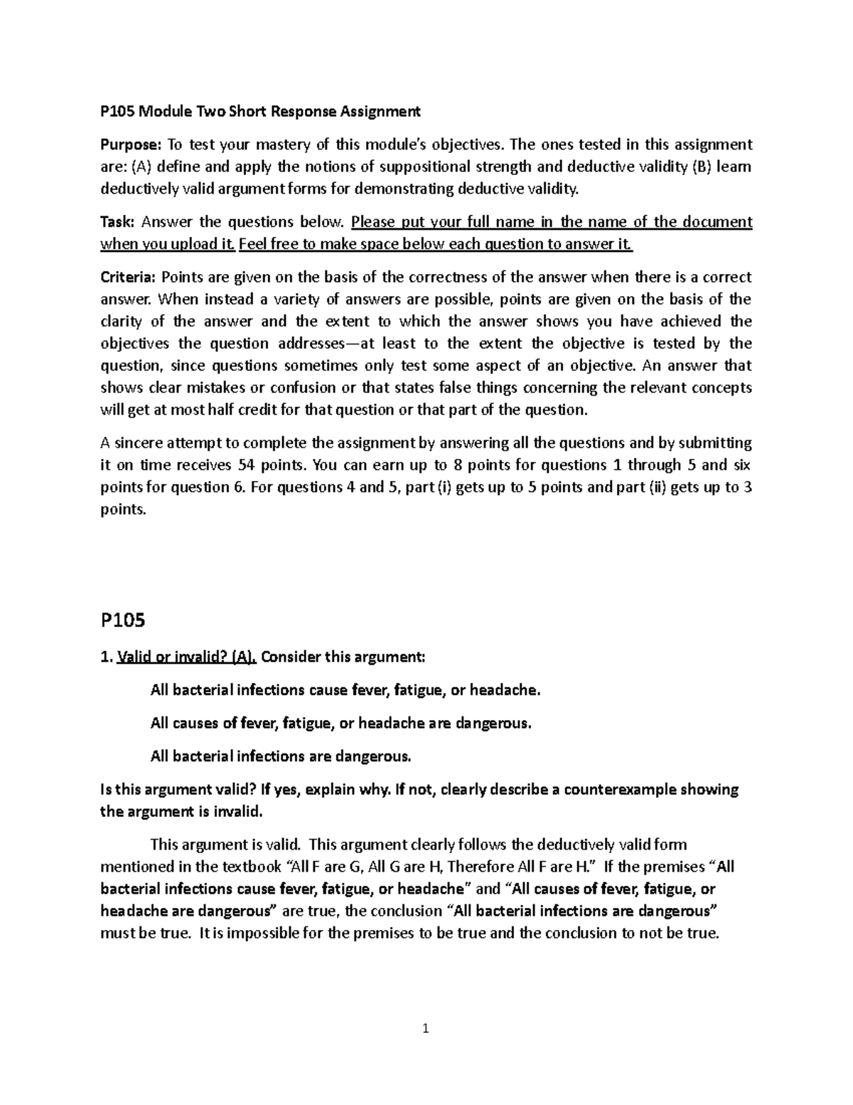 P105 Module Two Short Response Assignment - The ones tested in this ...