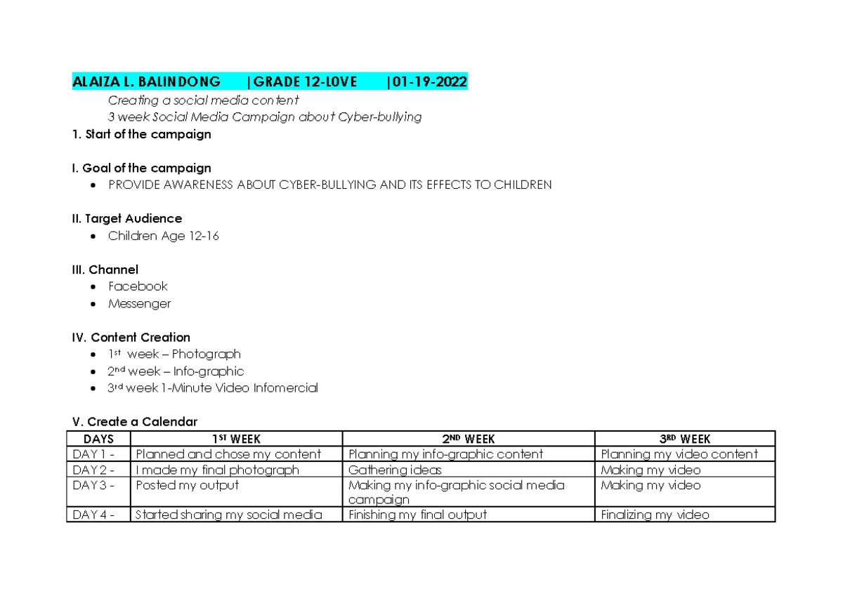 Social Media Campaign - Academic related requirements that are ...