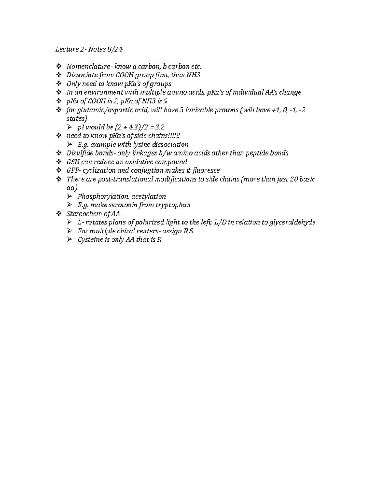 Lecture 2-Notes - Lecture 2- Notes 8/ Nomenclature- know a carbon, b ...