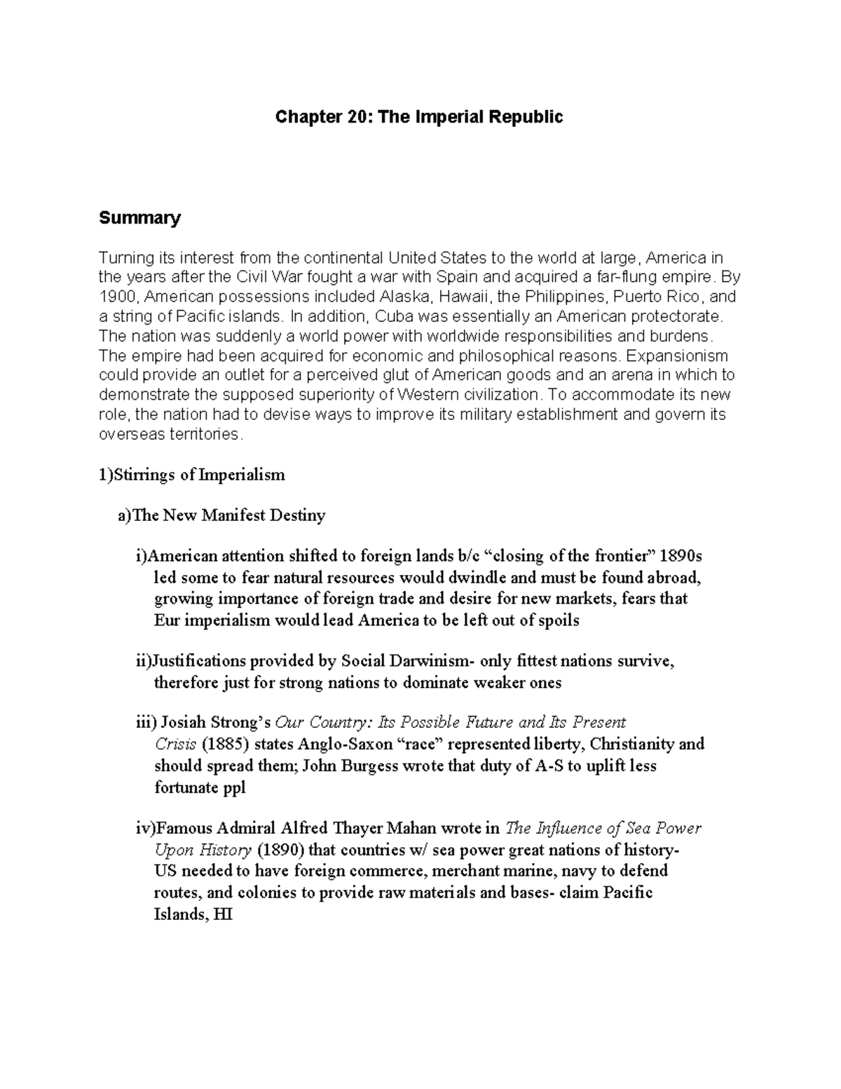 Chapter 20 outline - Lecture notes 20 - Chapter 20: The Imperial ...
