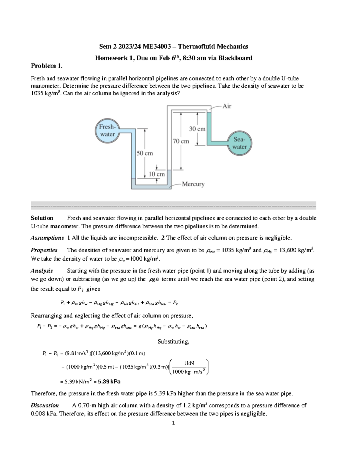 HW1 sols ME34003 - Sem 2 2023 /2 4 ME 34003 – Thermofluid Mechanics ...