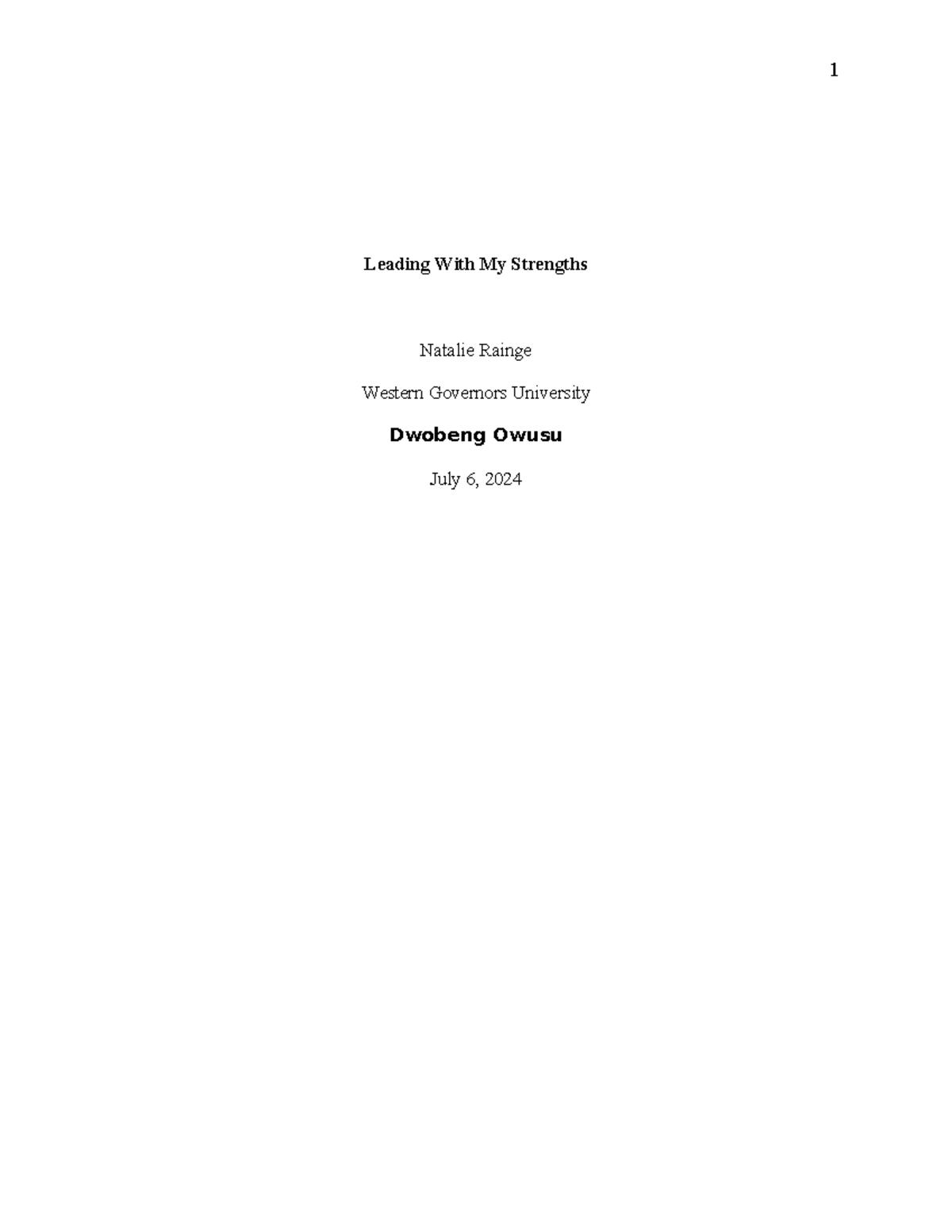 My Task 1 Paper Final Draft 2 - Leading With My Strengths Natalie ...